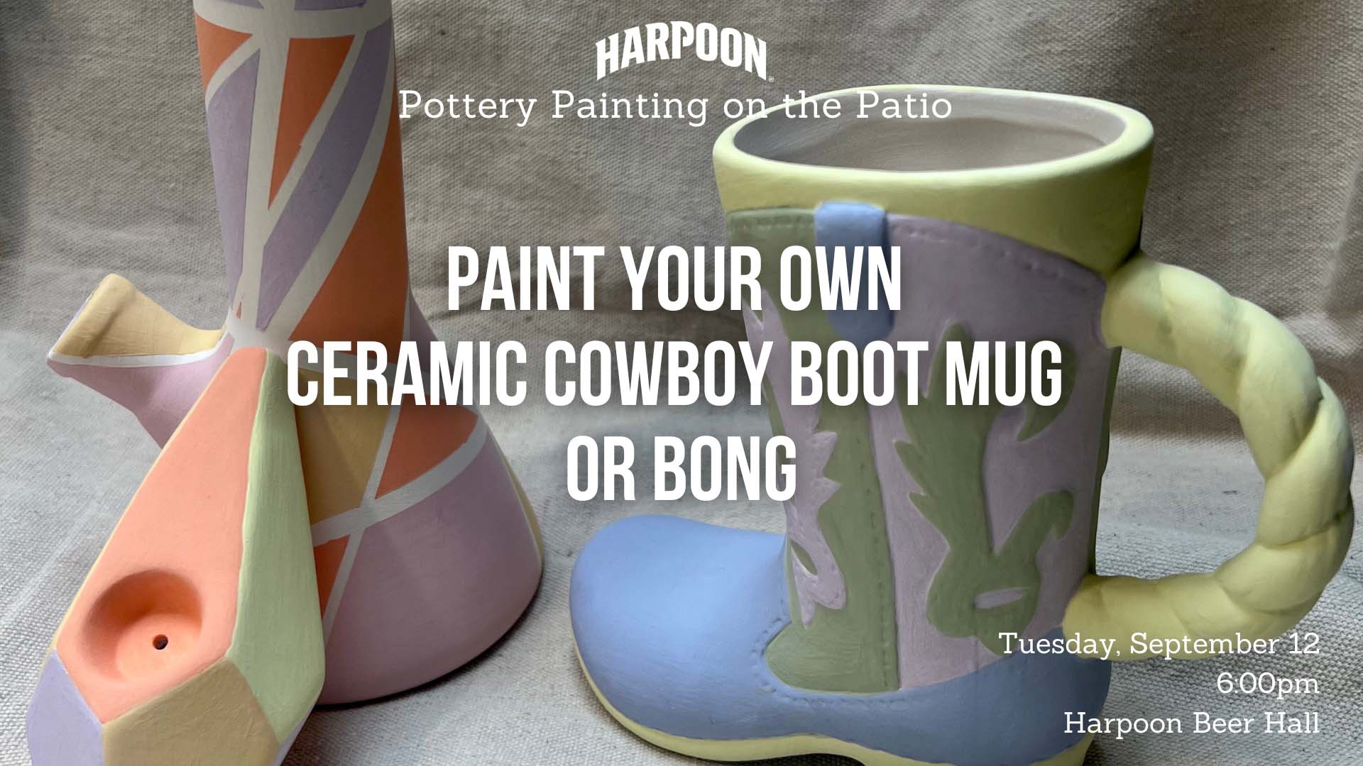Pottery Painting on the Patio: Ceramic Cowboy Boot Mug or Bong - Harpoon